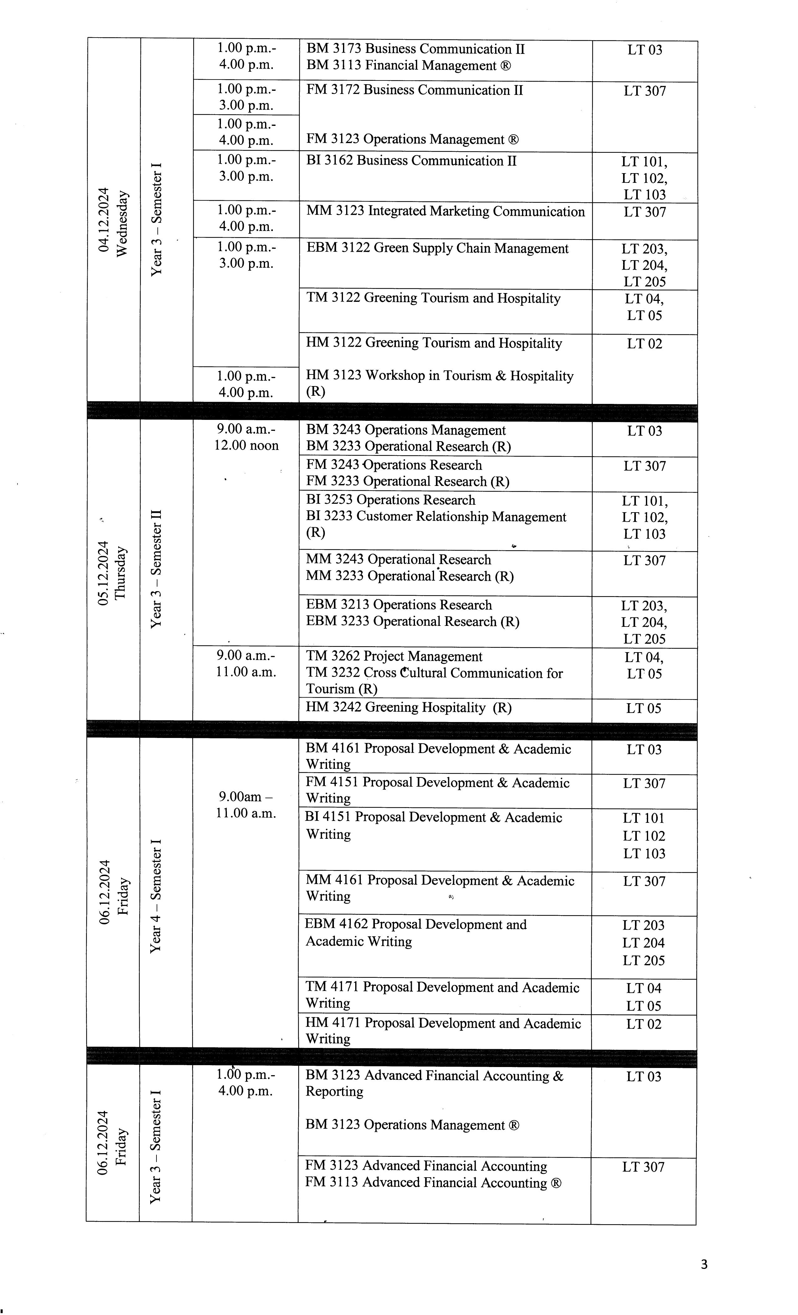 Notice : REVISED Examination Timetable - Year III Semester I & II, Year ...